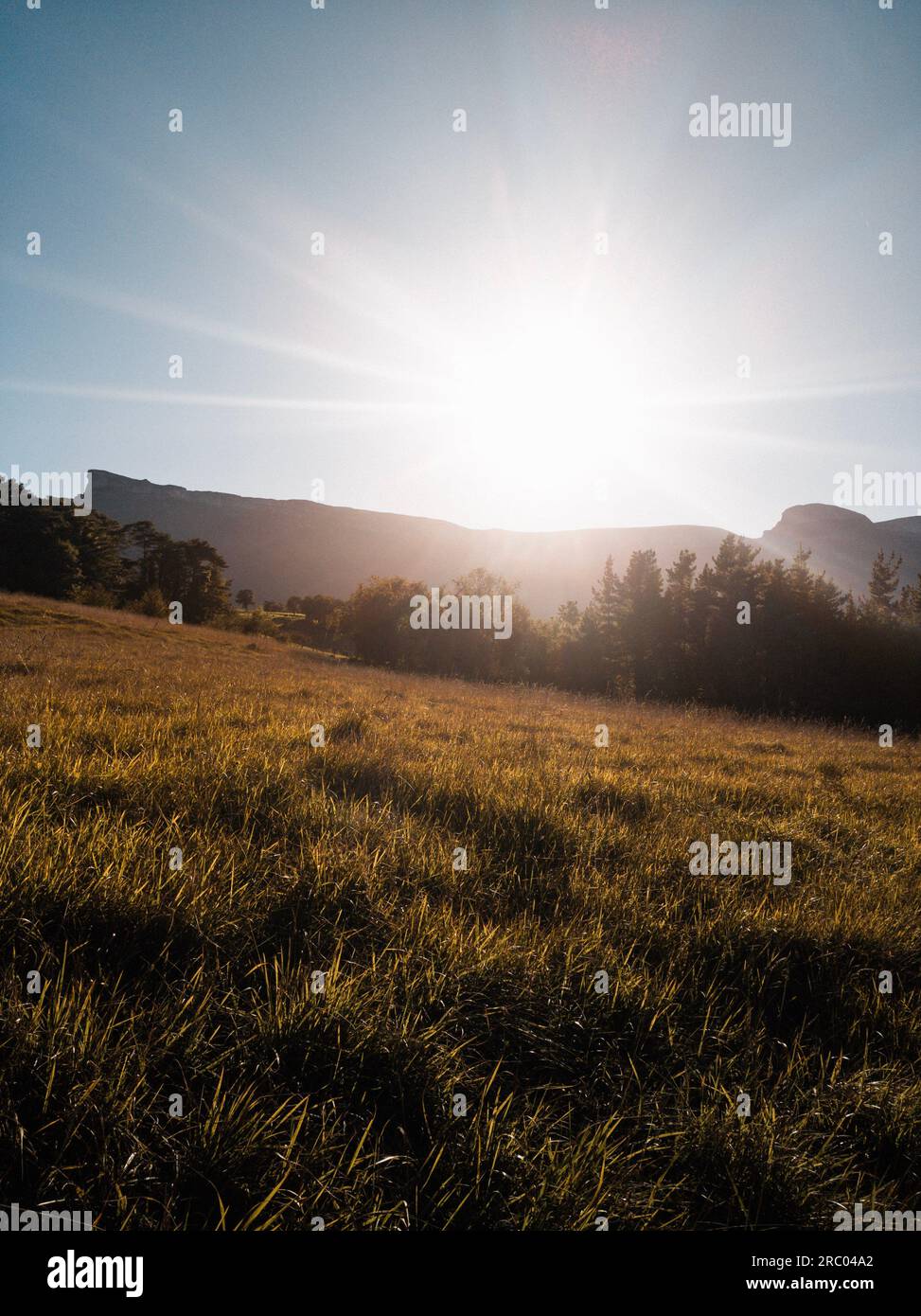 warm landscape at sunset of the Ayala valley in alava with the sun ...
