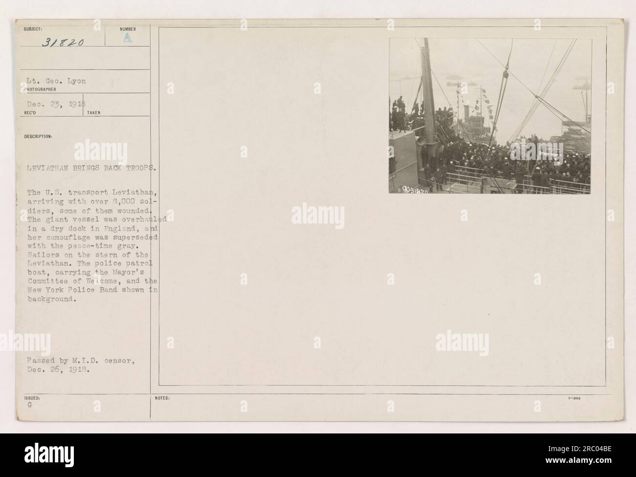 The U.S. transport ship Leviathan returning with over 3,000 soldiers ...