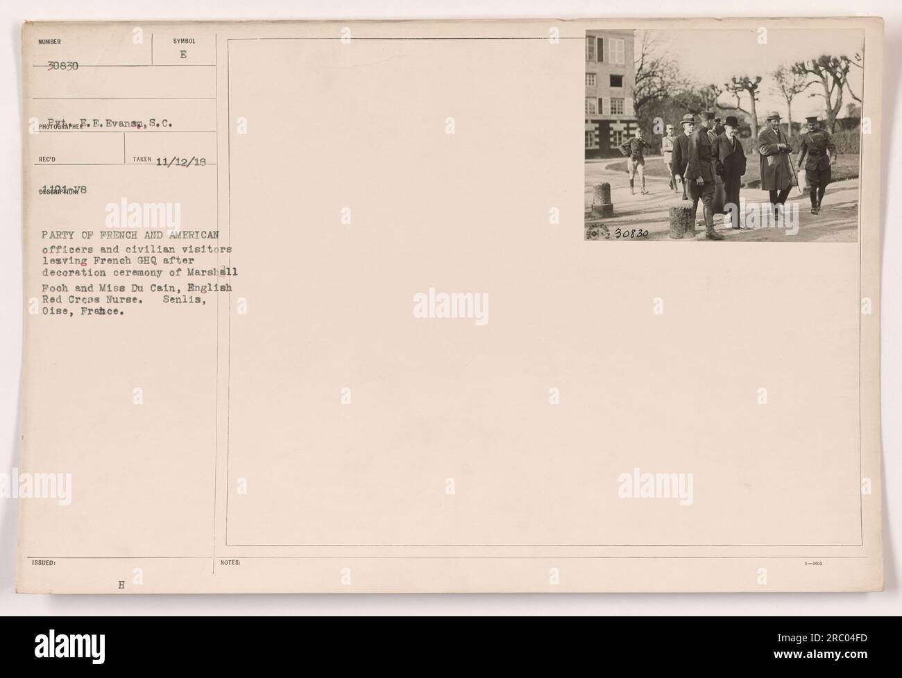 French and American officers and civilian visitors leaving French GHQ ...