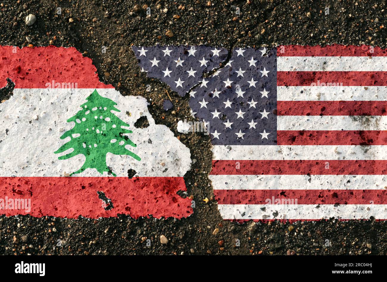 On the pavement, images of the flags of Lebanon and the United States ...