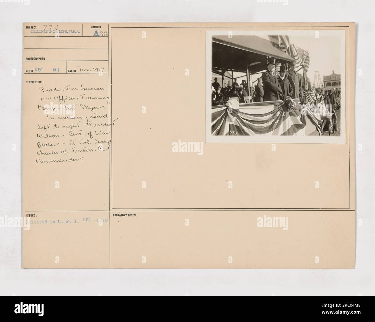 Secretary of War Baker shaking hands with a student officer, while Lt ...