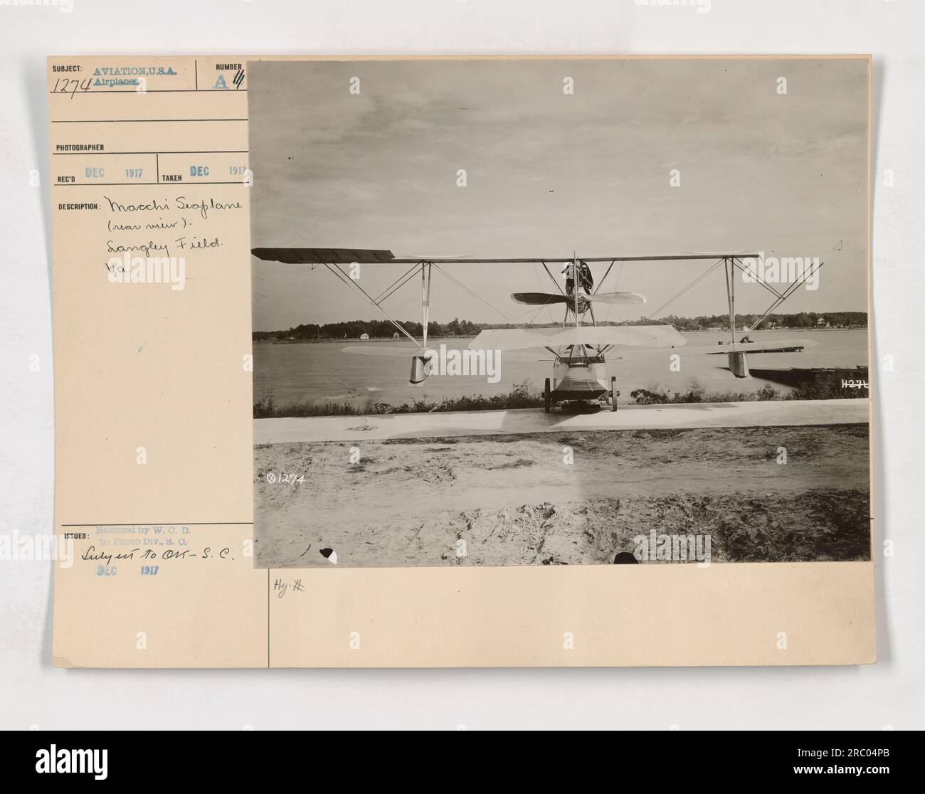 Rear view of a Macchi seaplane at Langley Field, VA, during December ...
