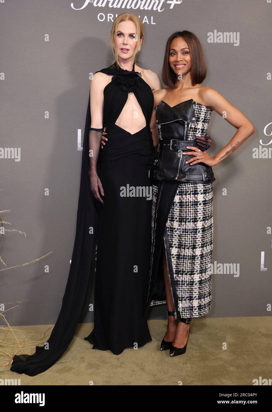 Nicole Kidman, left, and Zoe Saldana pose for photographers upon ...