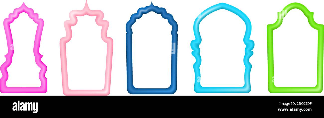 Islamic shape frame. Arabic window or door shape 3d. Set of border ...
