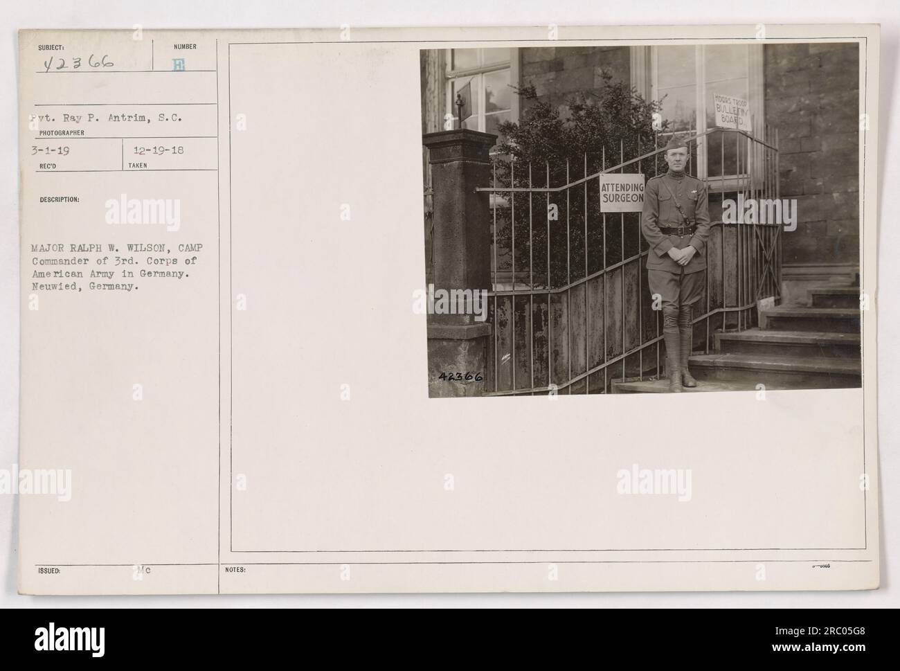 Pvt. Ray P. Antrim of the S.C. is pictured on March 1, 1919, with Major ...