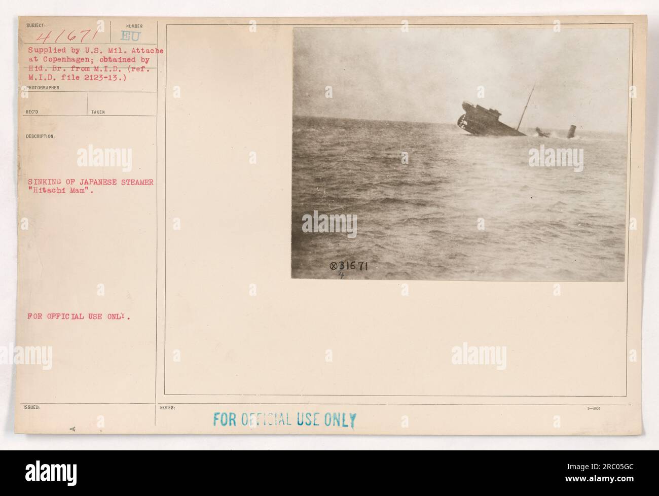 Photograph of the sinking of the Japanese steamship "Hitachi Mam." This ...