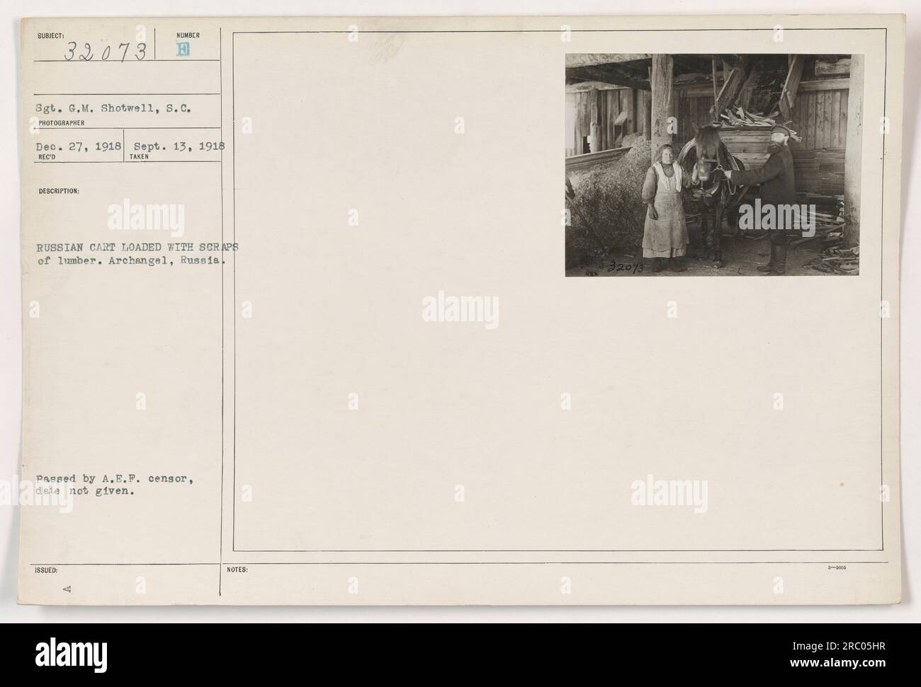 A Russian cart loaded with scraps of lumber in Archangel, Russia during ...