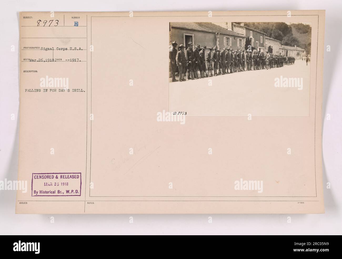 Soldiers falling in formation for their daily drill during World War ...