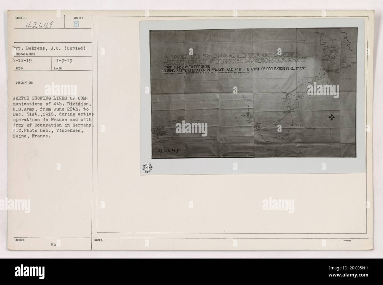 Caption: "Sketch showing lines of communications of the 4th Division, U ...