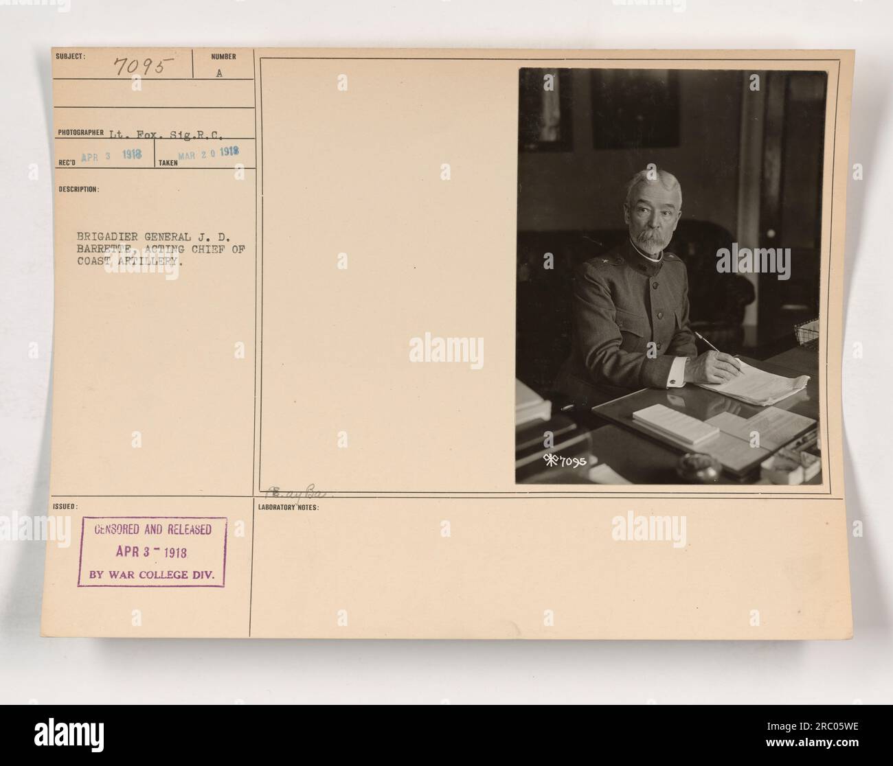 Brigadier General J.D. Barrette, acting Chief of Coast Artillery, is ...