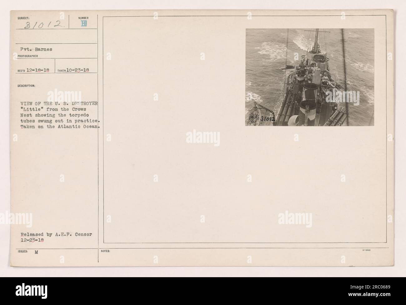 A photograph showing the U.S. destroyer "Little" on the Atlantic Ocean ...