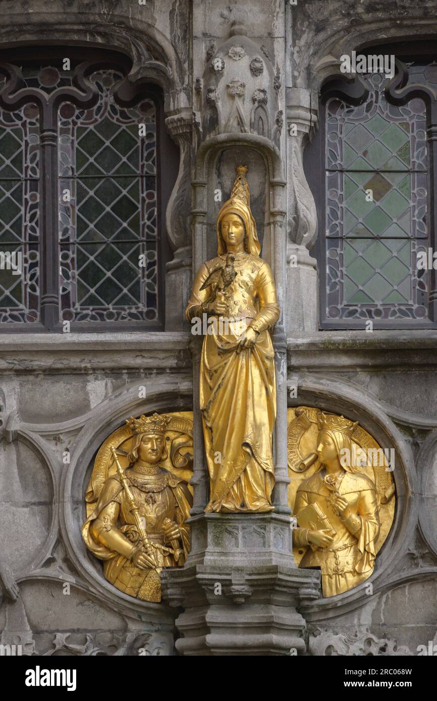 Detail of the entrance to the Basilica of the Holy Blood Bruges Belgium ...
