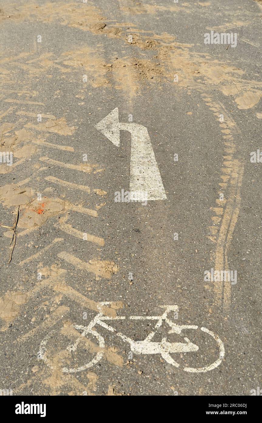 A Bike path with a bike symbol and directional arrow Stock Photo - Alamy