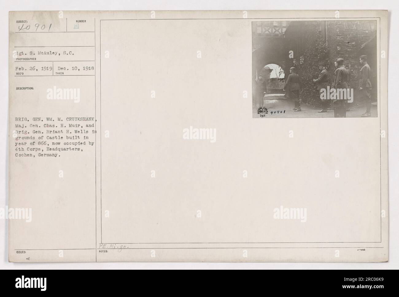 Sgt. S. McAuley captured a photograph on Feb. 26, 1919, of Brig. Gen ...