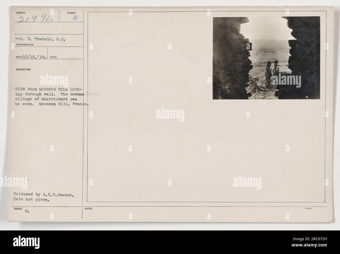 Pvt. E. Trabold of the Signal Corps captured an image from Mousson Hill ...