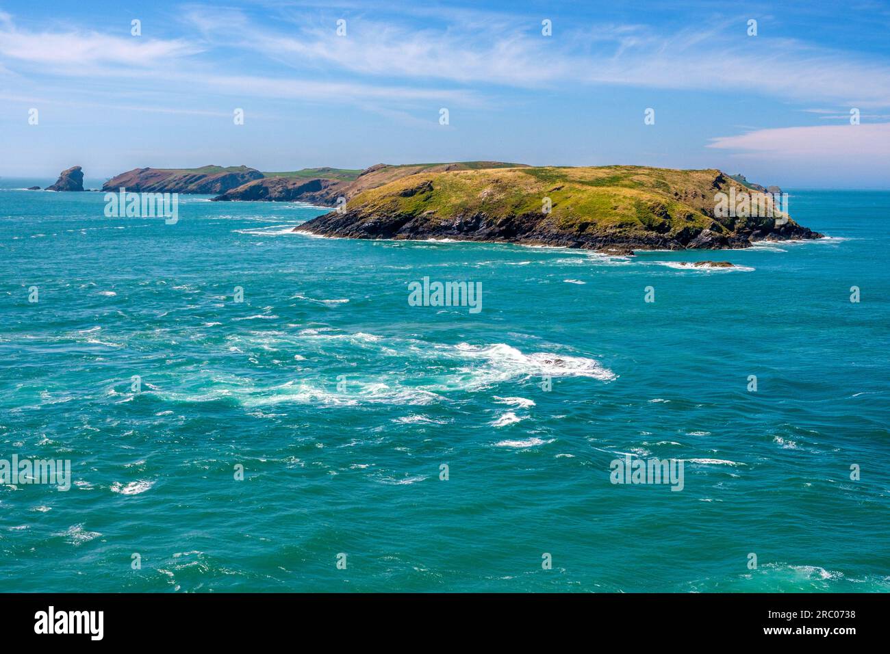 Skomer Island across Jack Sound in the Pembrokeshire Coast National ...
