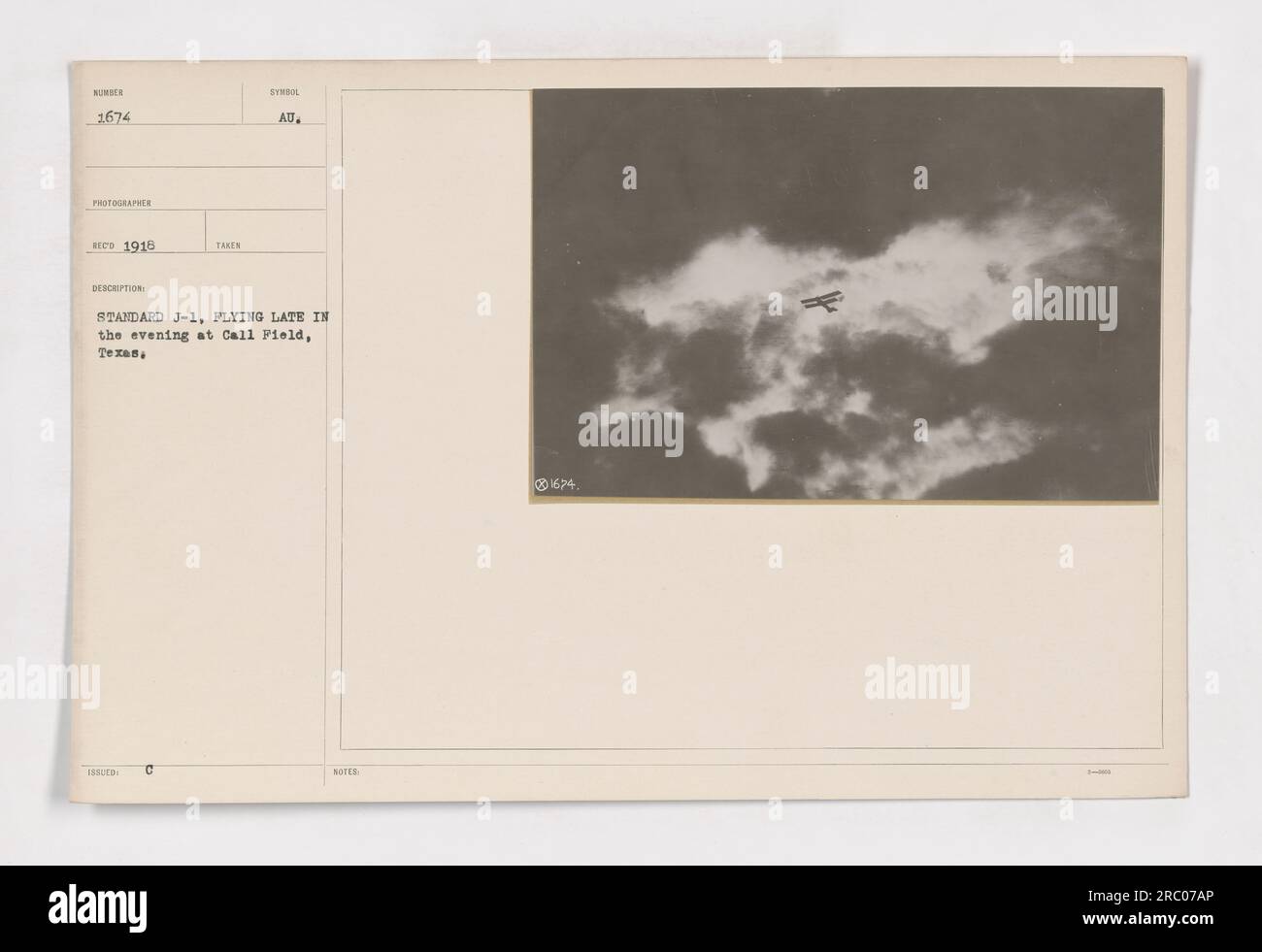 A Standard J-1 aircraft is captured in mid-flight at Call Field, Texas ...