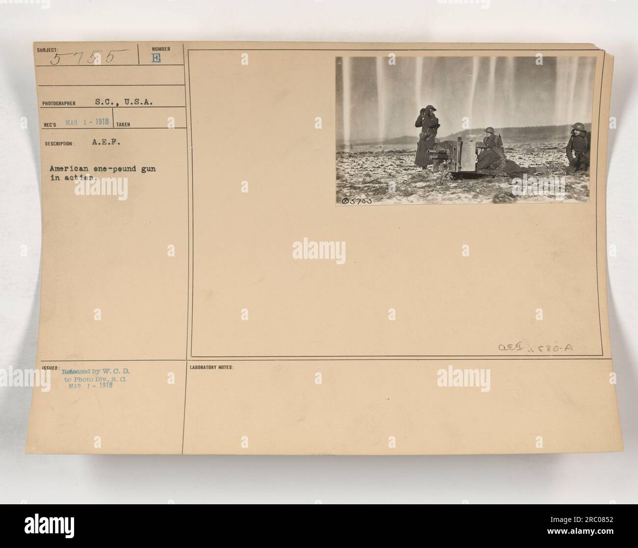 American soldiers operating a one-pound gun during World War One. The ...