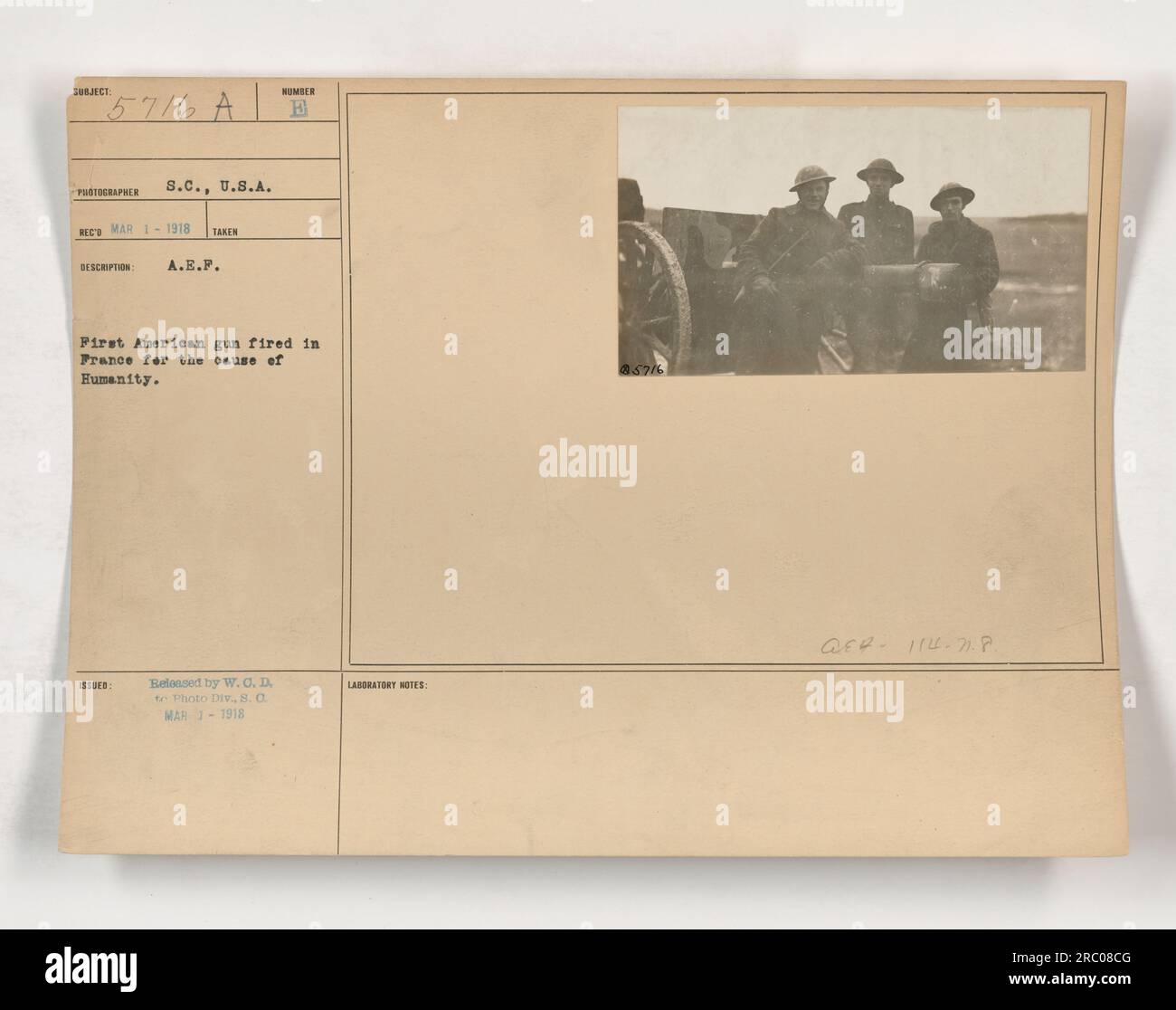 Photograph showing the first American gun fired in France during World ...