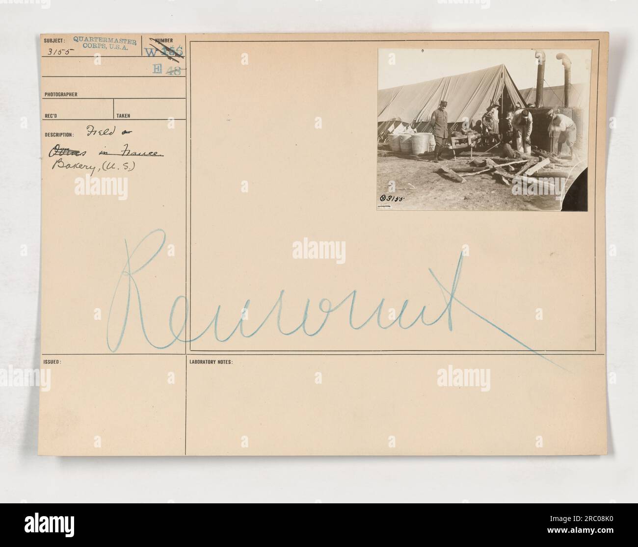 "This photograph, labeled as 111-SC-3155, captures a field bakery ...