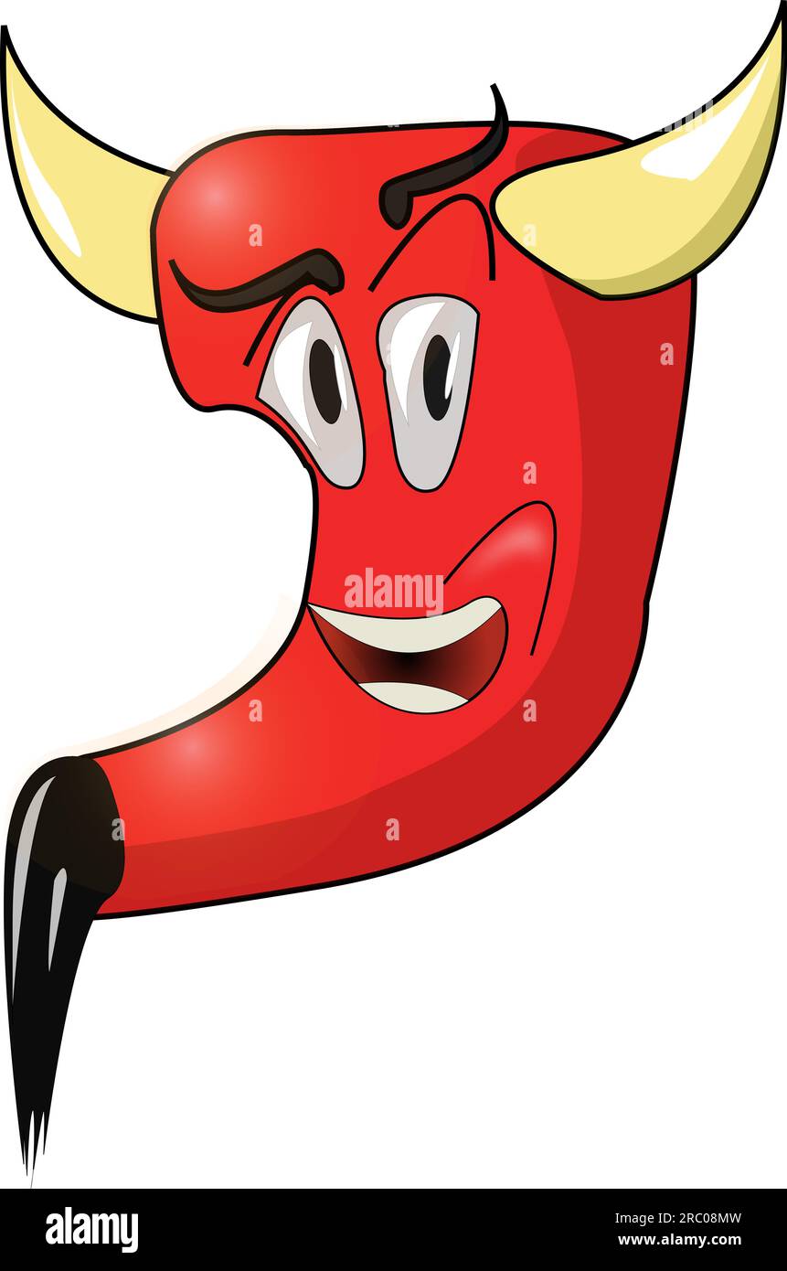 Vector red devil distorted shap with raised eyebrow isolated on white ...