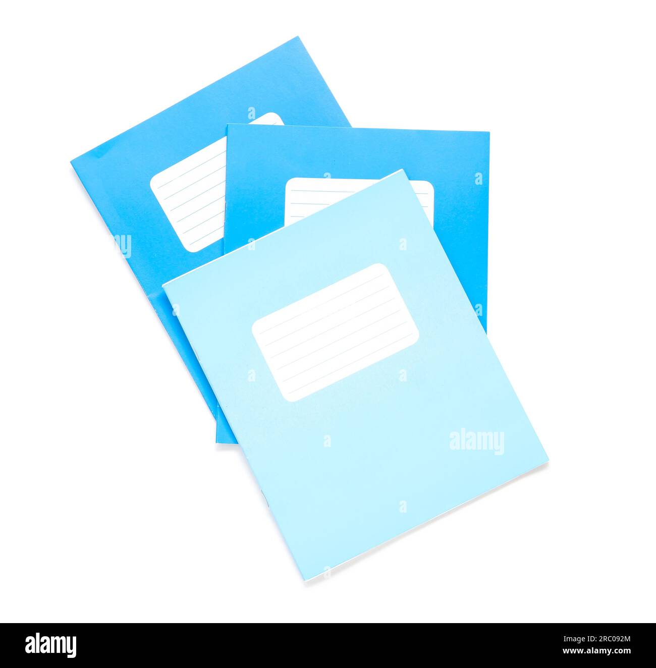 Different blue notebooks isolated on white background Stock Photo - Alamy