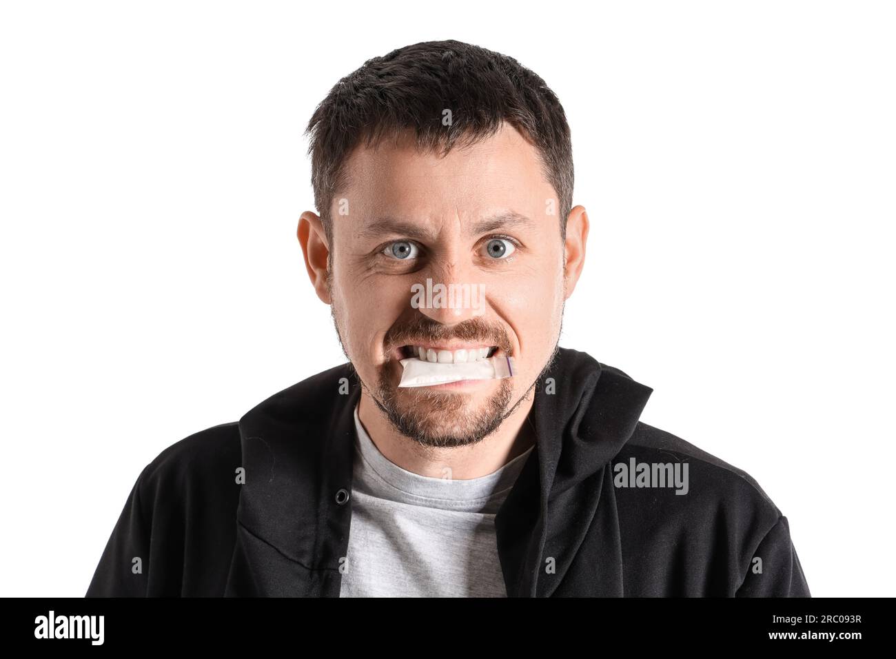 Male junkie with drugs on white background, closeup Stock Photo - Alamy