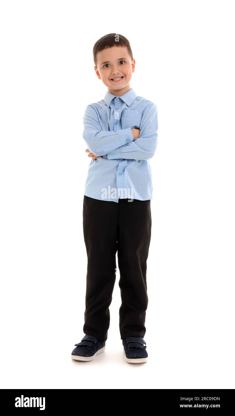Little schoolboy on white background Stock Photo - Alamy