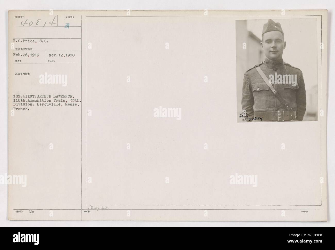 A photograph of 1st Lieutenant Arthur Lawrence, from the 110th ...