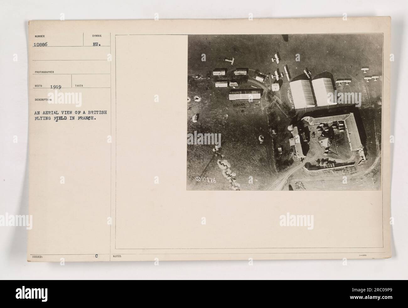 Aerial view of a British flying field in France during World War One ...