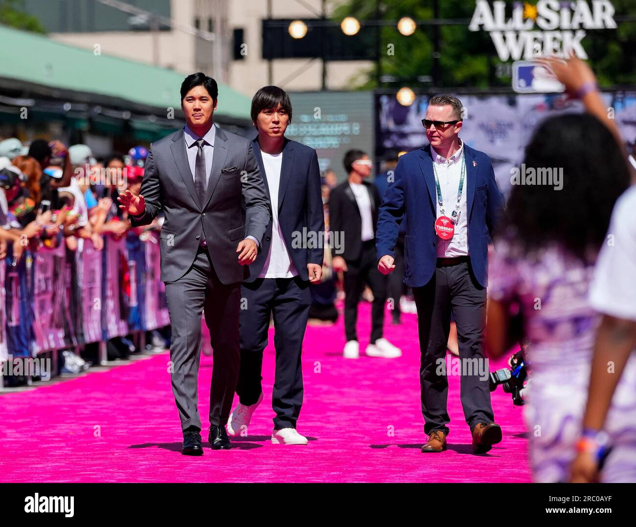 American League's Shohei Ohtani, of the Los Angeles Angels, walks ...