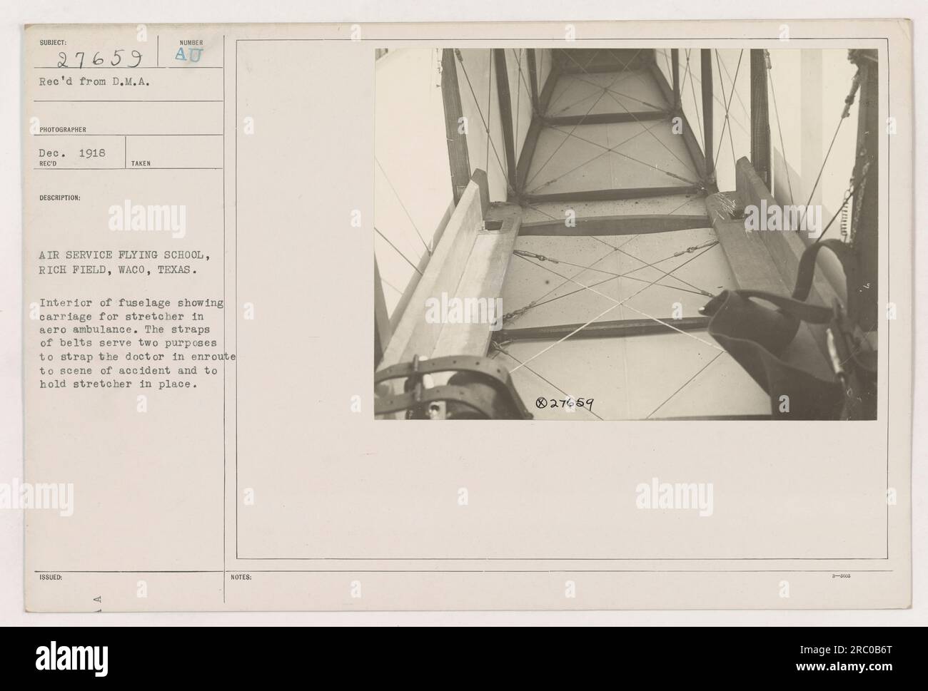 Interior of a fuselage in an aero ambulance at Rich Field, Waco, Texas ...