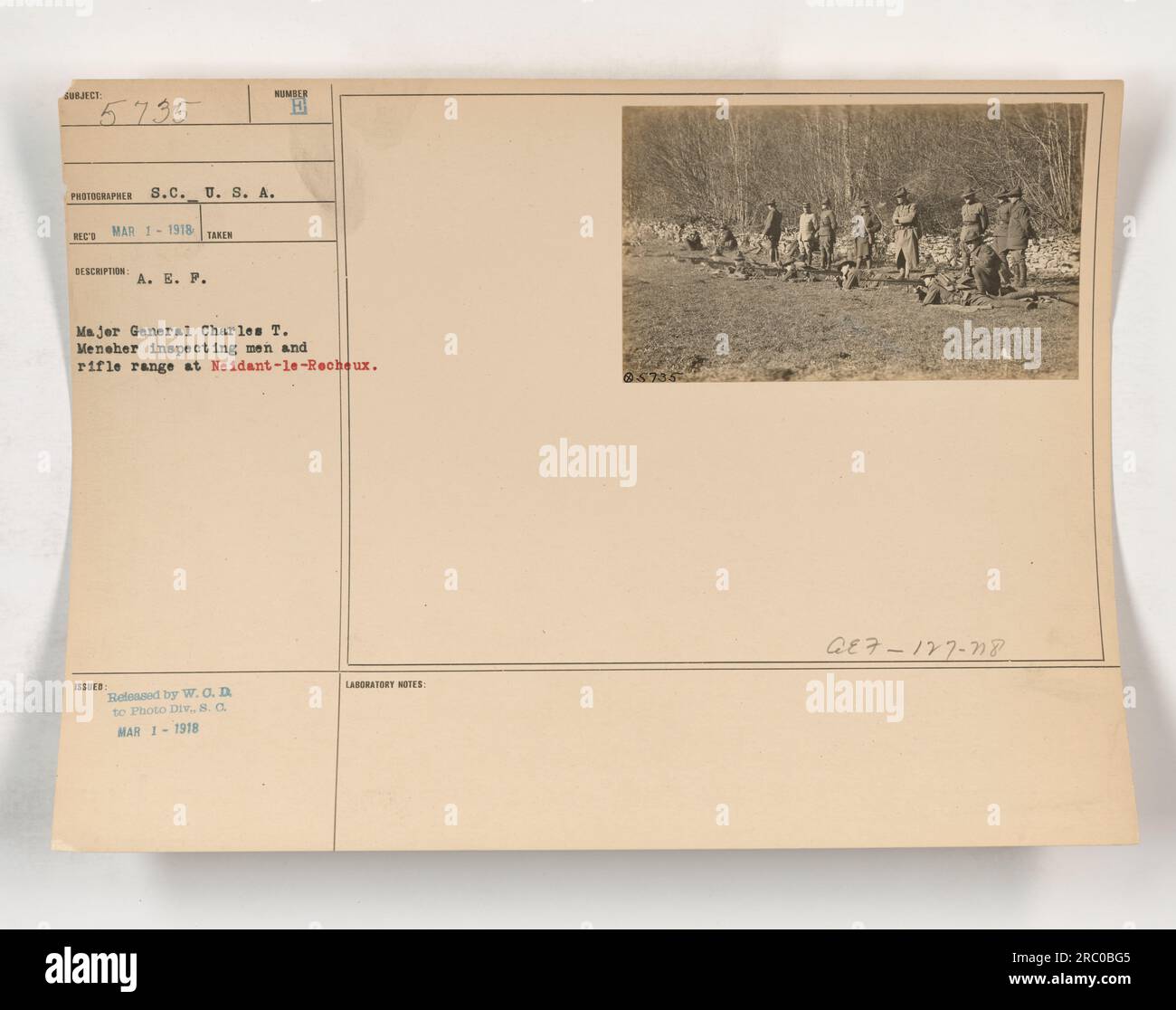 Major General Charles T. Meneher inspecting soldiers and rifle range at ...