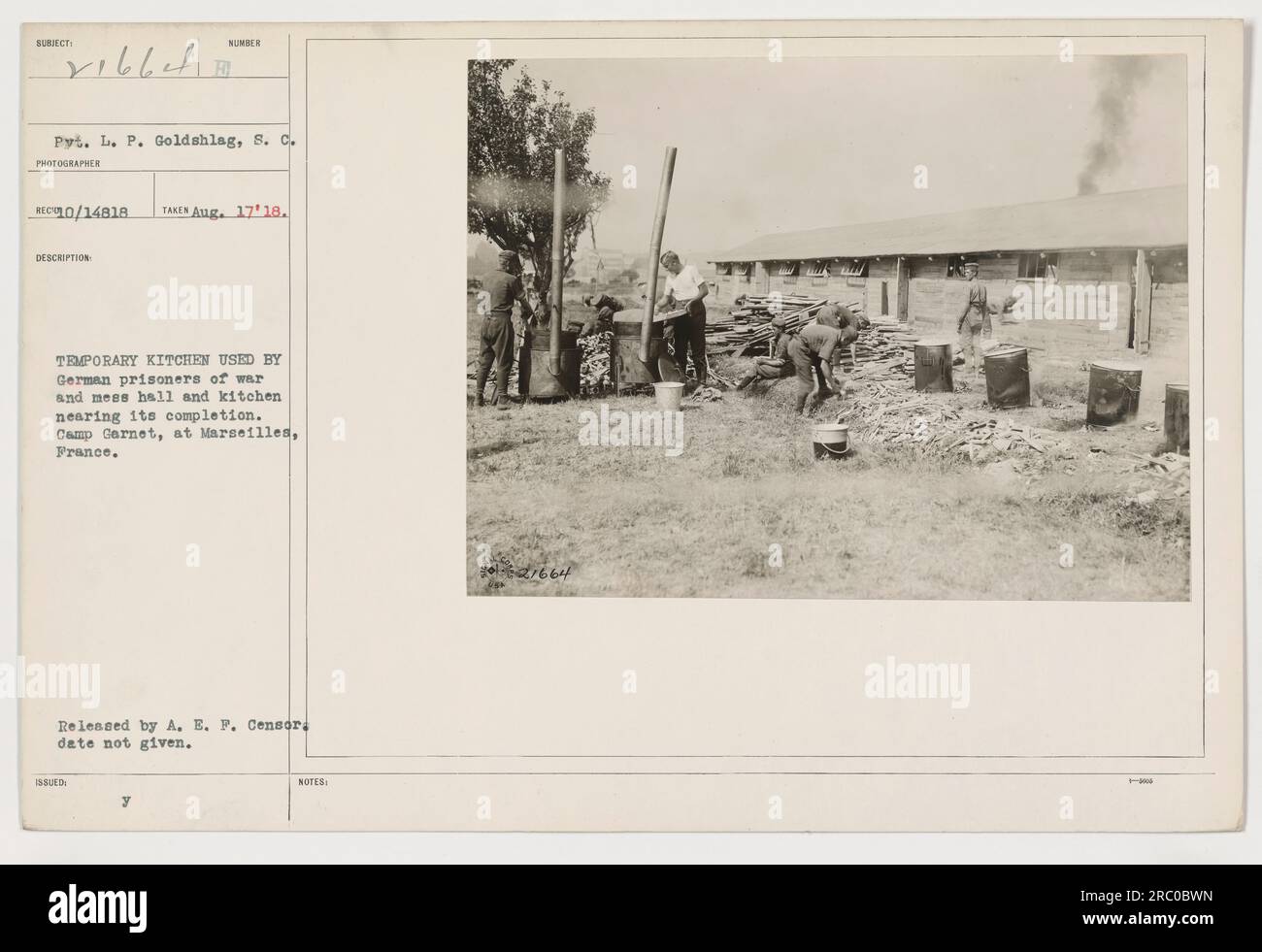A temporary kitchen used by German prisoners of war along with a mess ...