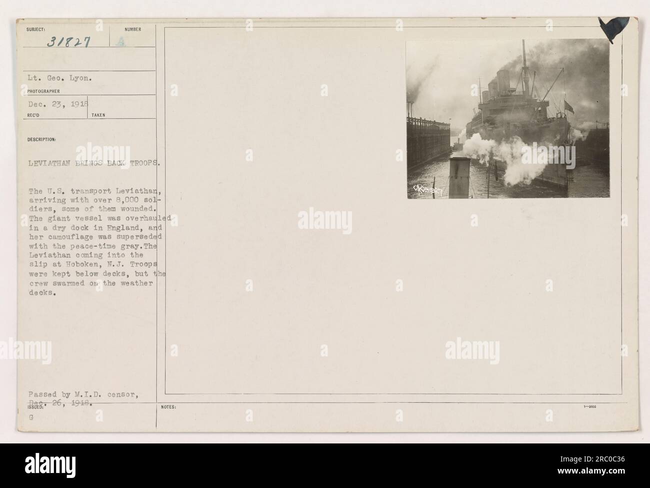 U.S. transport ship Leviathan arriving in Hoboken with over 8,000 ...