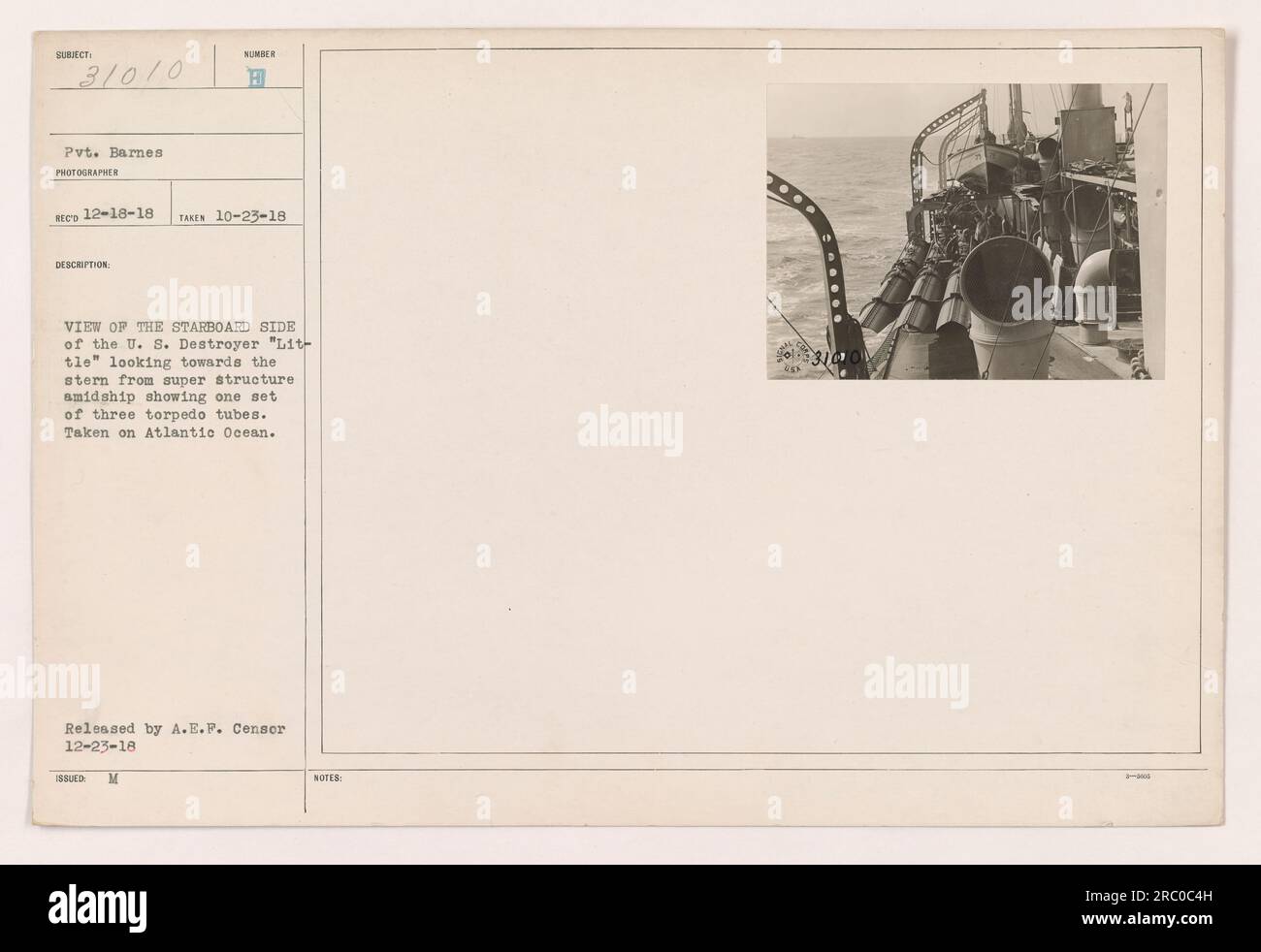 View from the starboard side of the U.S. Destroyer "Little" showing ...