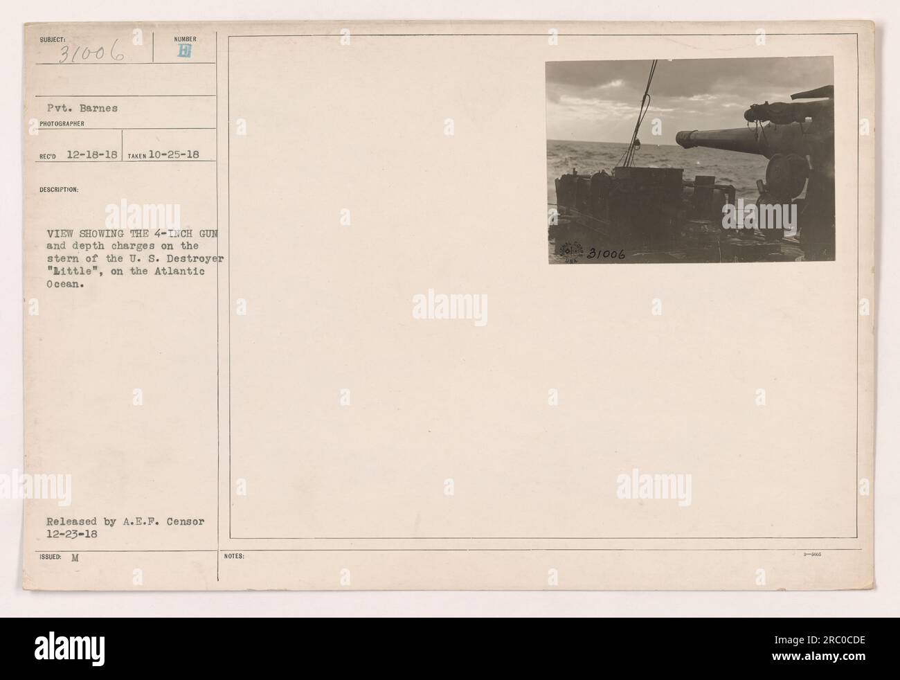 U.S. Destroyer "Little" equipped with a 4-inch gun and depth charges at ...