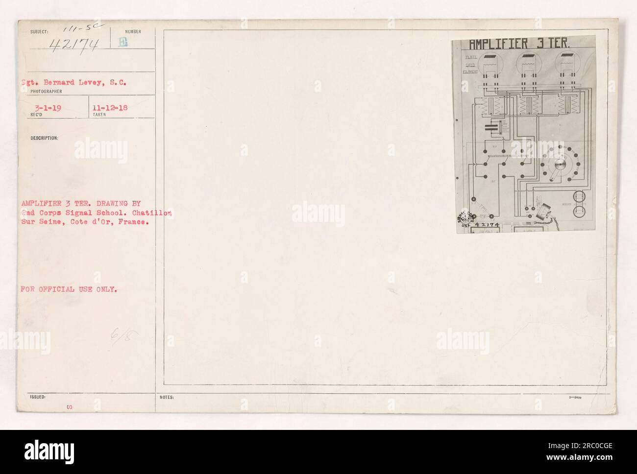 The image shows an amplifier 3 ter drawing created by the 2nd Corps ...