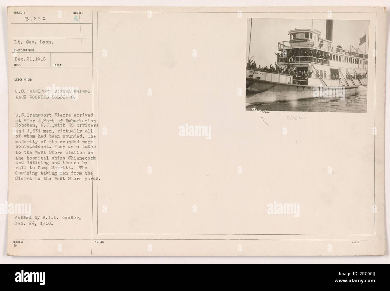 U.S. Transport Sierra arrived at Pier 4 in the Port of Embarkation ...