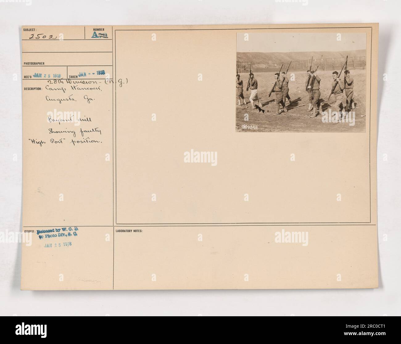 Bayonet drill at Camp Hancock, Augusta, Georgia, showing soldiers in the 28th Division (N.G ...