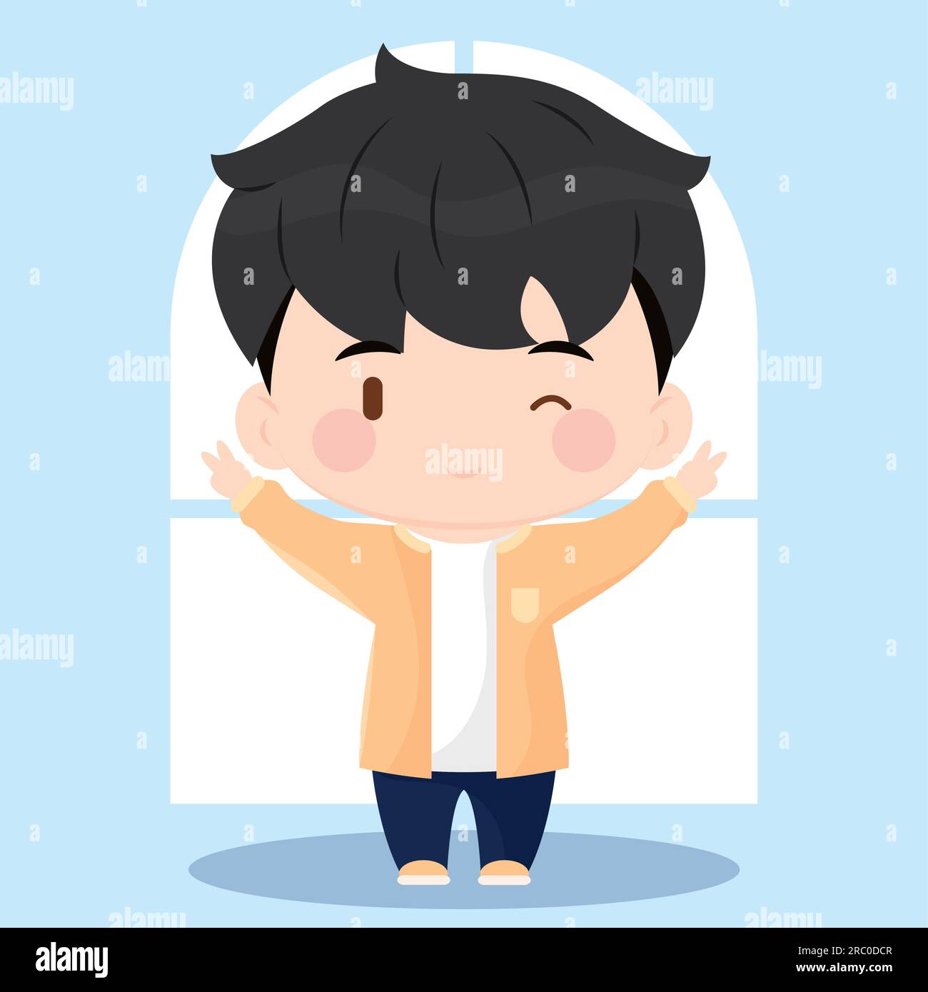 Isolated colored cute chibi male korean anime character Vector Stock ...