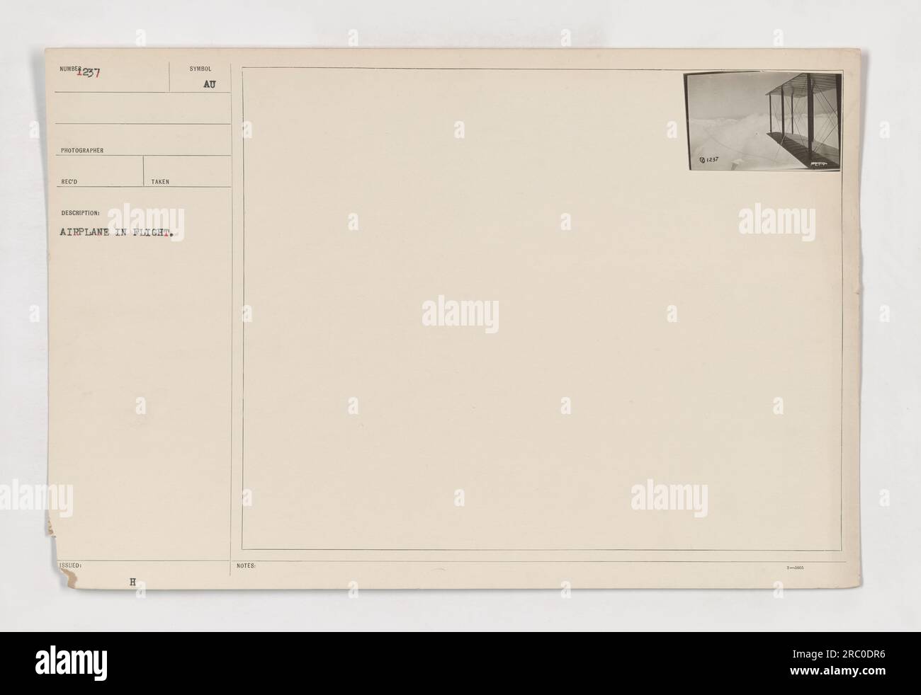 An American airplane in flight during World War One. The photograph ...
