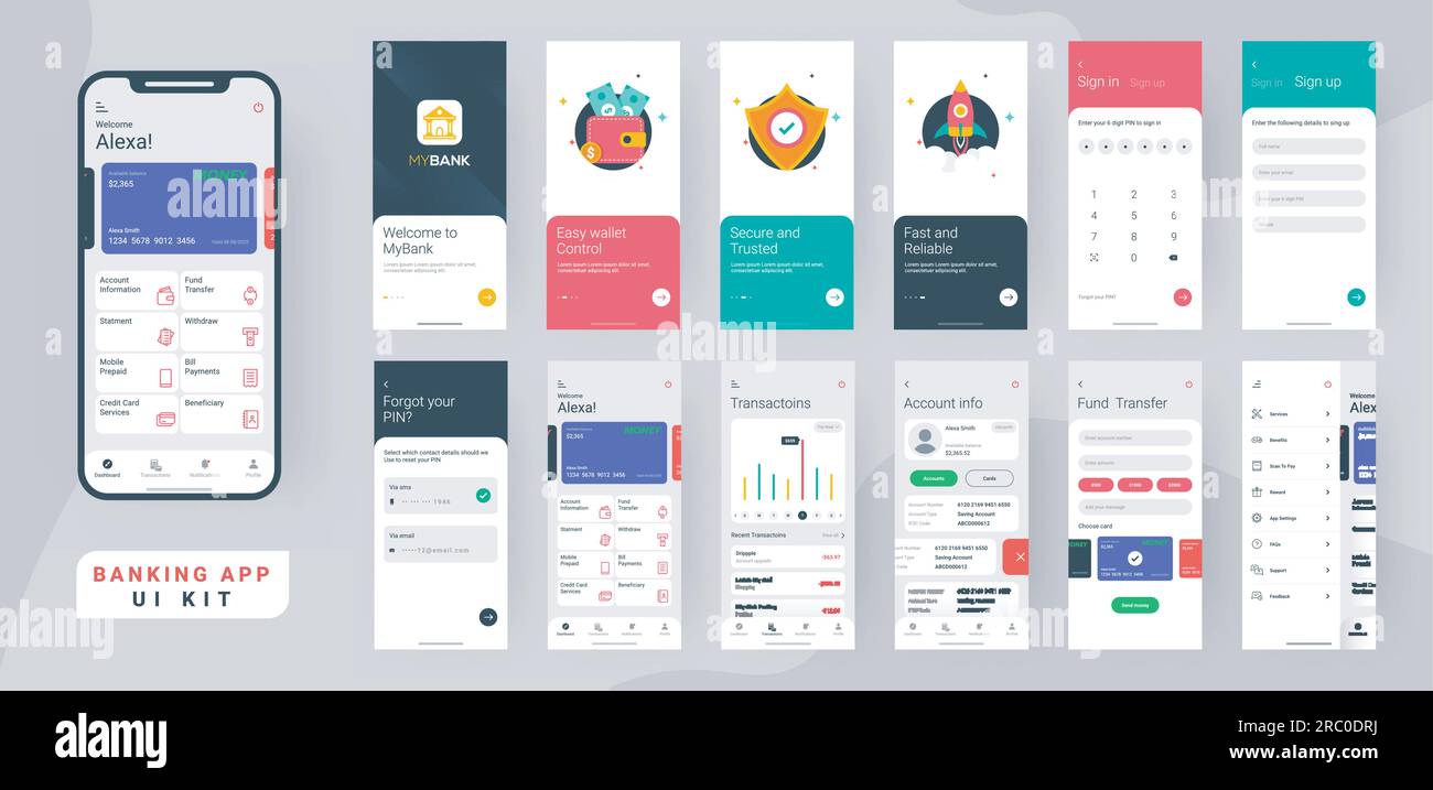 Banking app ui kit for responsive mobile app or website with different ... Banking app ui kit for responsive mobile app or website with different ...