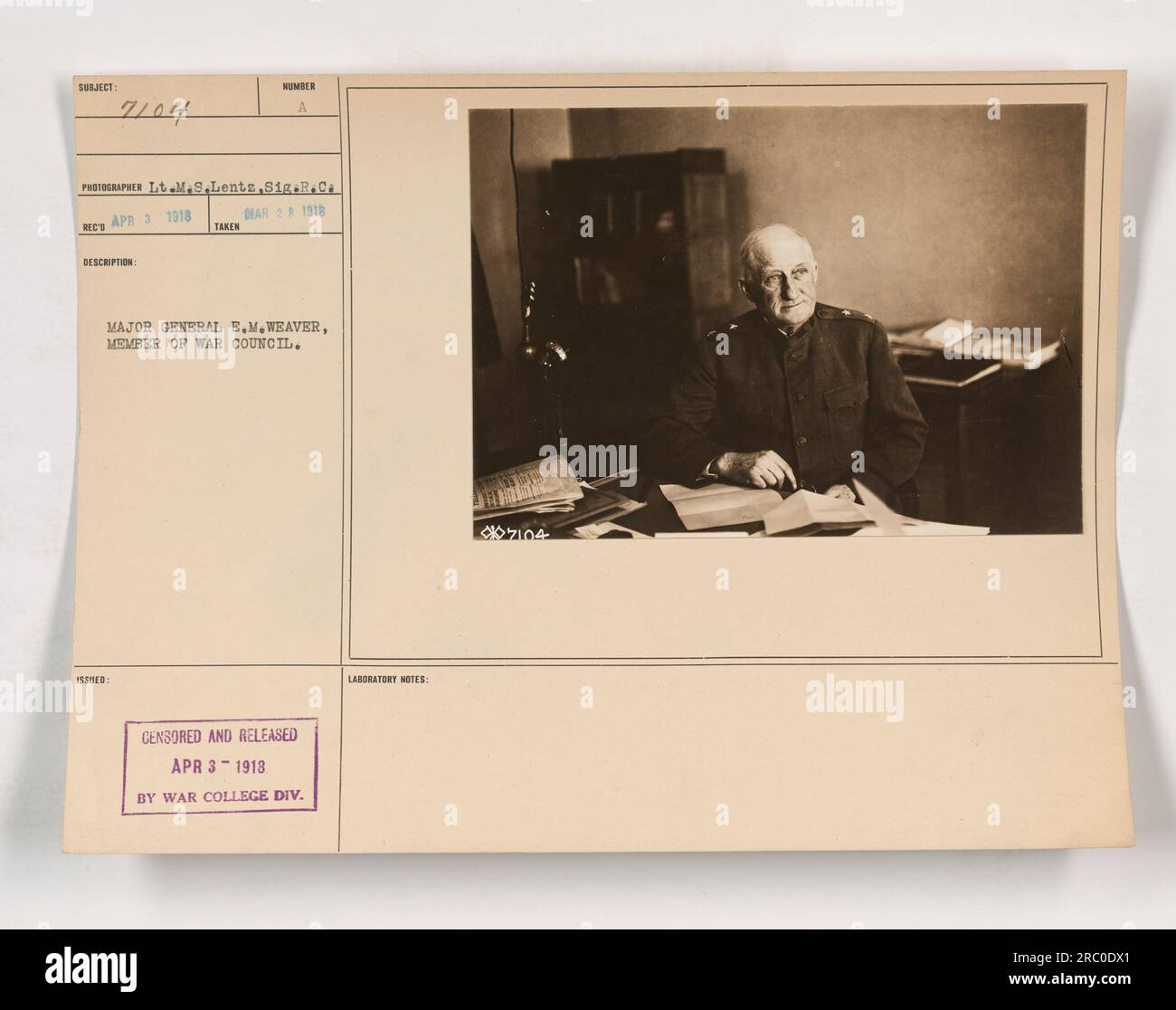 This image shows Major General E.M. Weaver, a member of the War Council ...