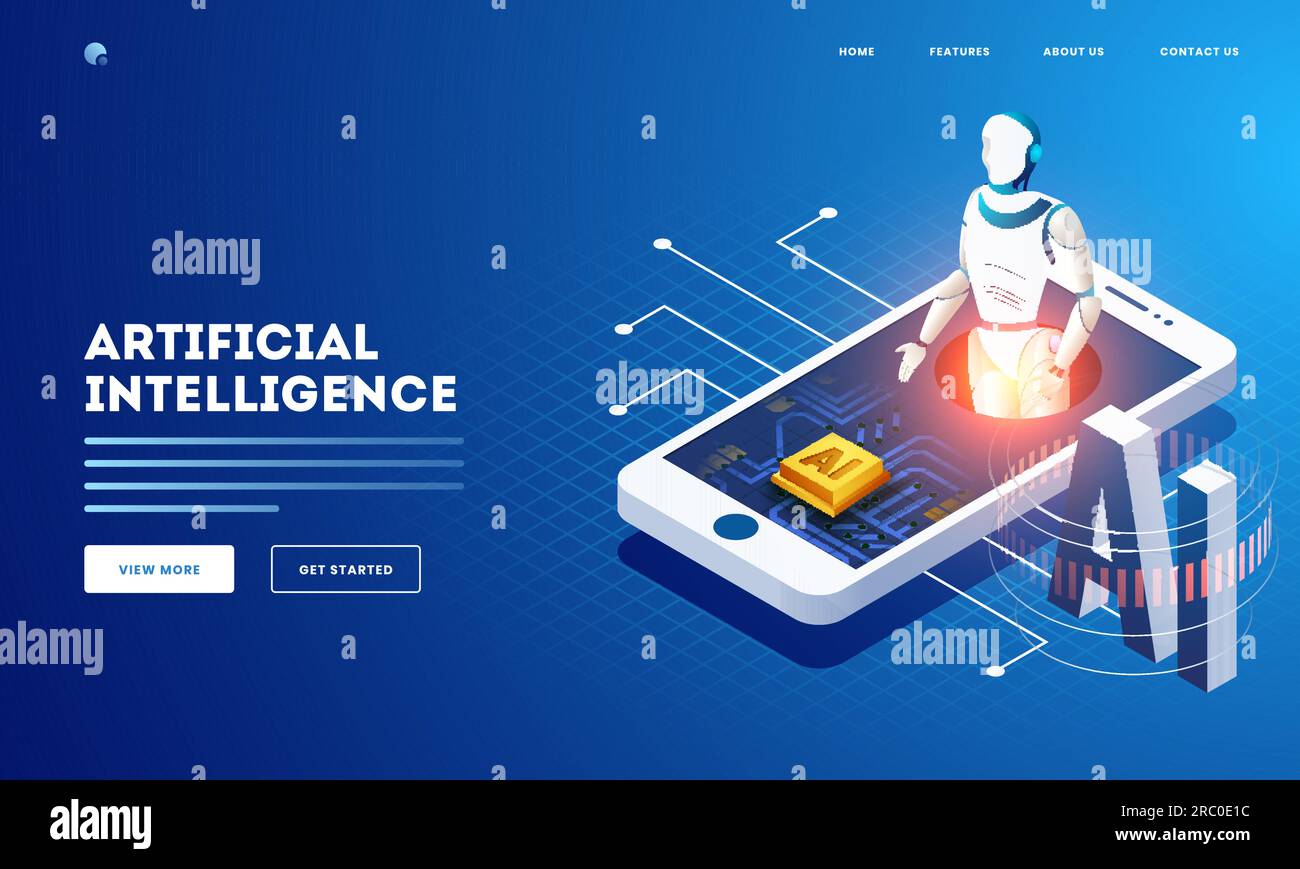 Artificial Intelligence concept based web banner or landing page design with isometric ...