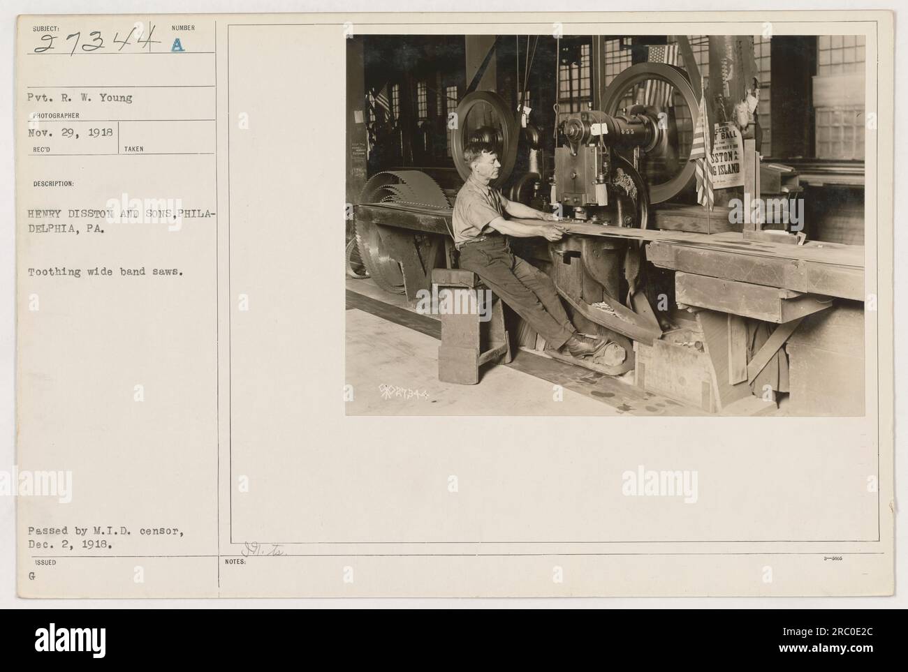 Soldiers using a Henry Disston and Sons saw to tooth wide band saws ...