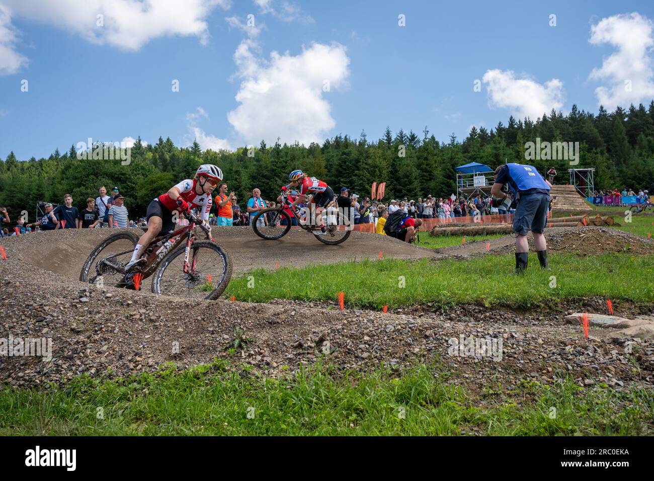 Sina Frei followed by Laura Stigger takes a turn with berms 2023 UEC ...