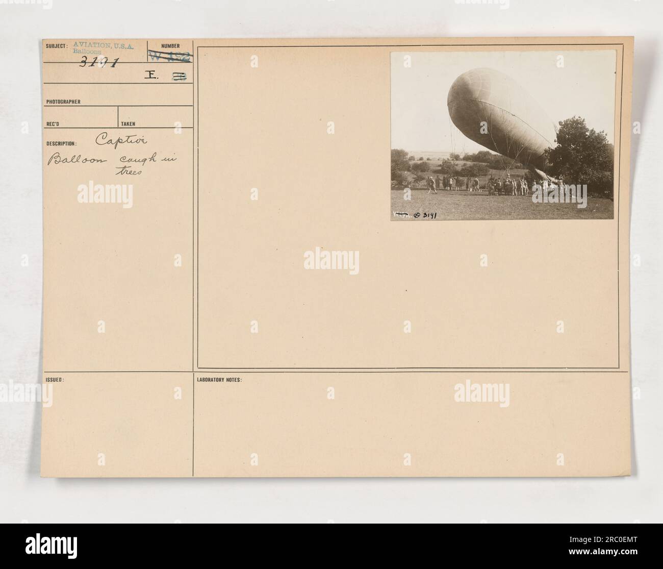 A captive balloon used for reconnaissance during World War One caught ...