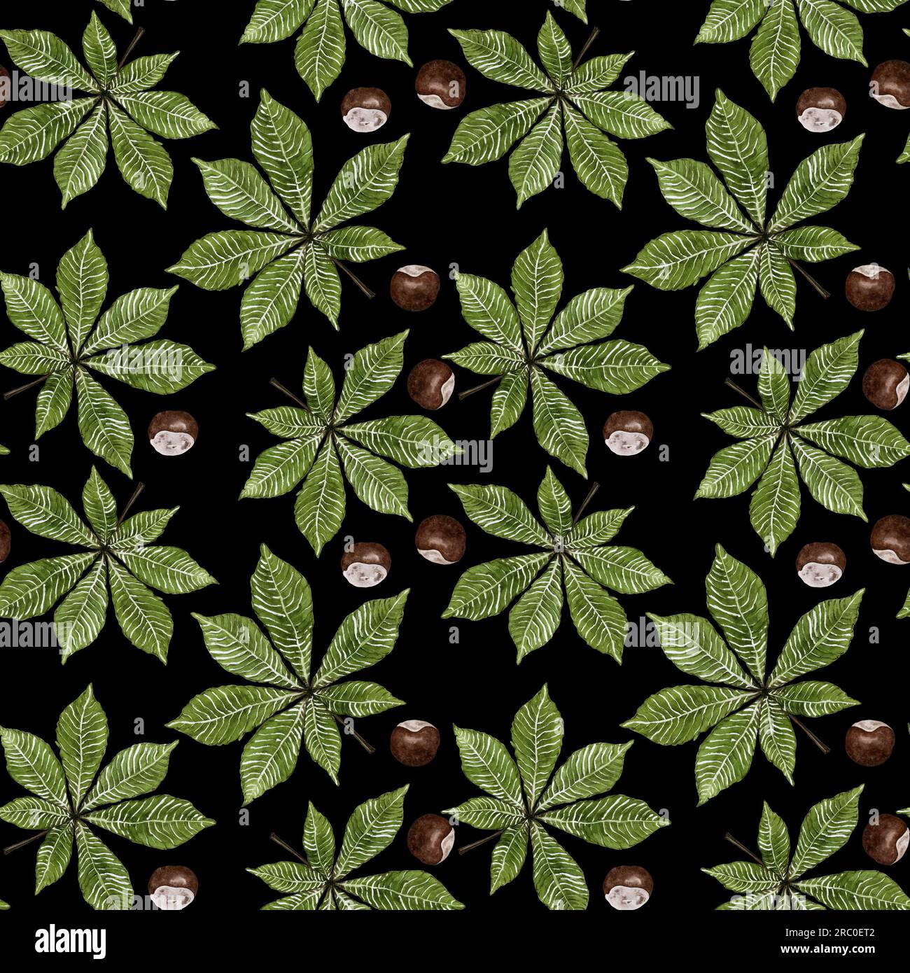 Floral seamless pattern with chestnut leaves and fruits. Watercolor ...