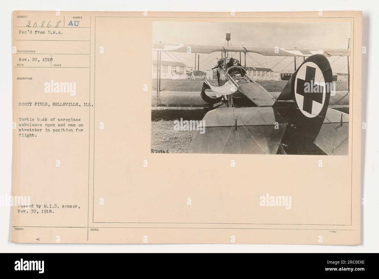 An aeroplane ambulance with a turtle back design is shown with a man on ...